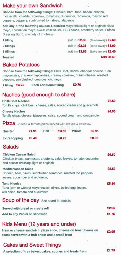 Menu at Good cafe, Glasgow