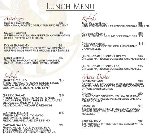 Persian Palace Menu, Menu for Persian Palace, Richmond Hill, Toronto ...