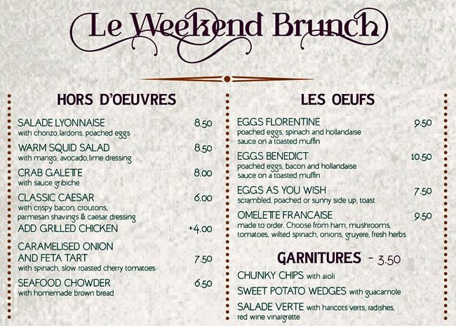 Menu at Café en Seine pub & bar, Dublin