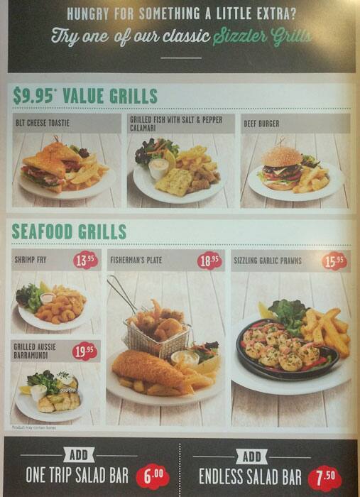 Menu at Sizzler restaurant, Cleveland, Corner Shore and Grant Streets