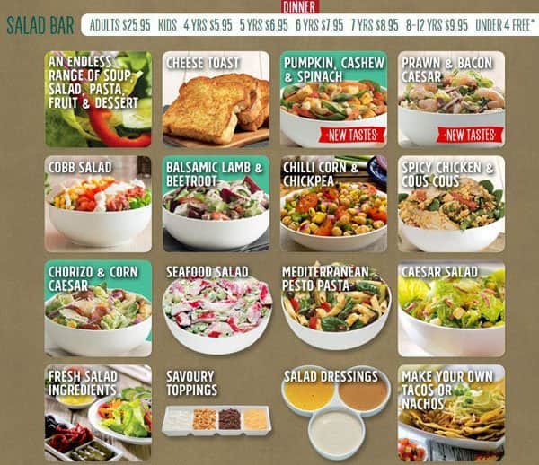Menu at Sizzler steakhouse, Annerley