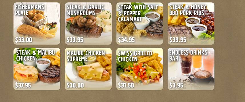 Menu at Sizzler restaurant, Shailer Park, Pacific Hwy