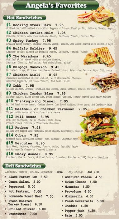 Menu at Angela's Sandwich Shop cafe, West New York
