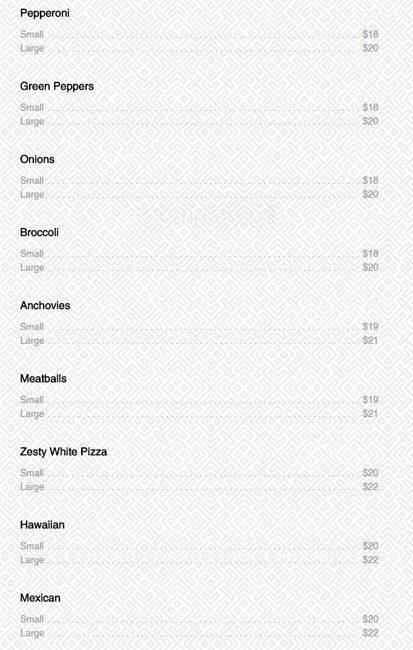 Menu at Zesty Pizzeria, New York City