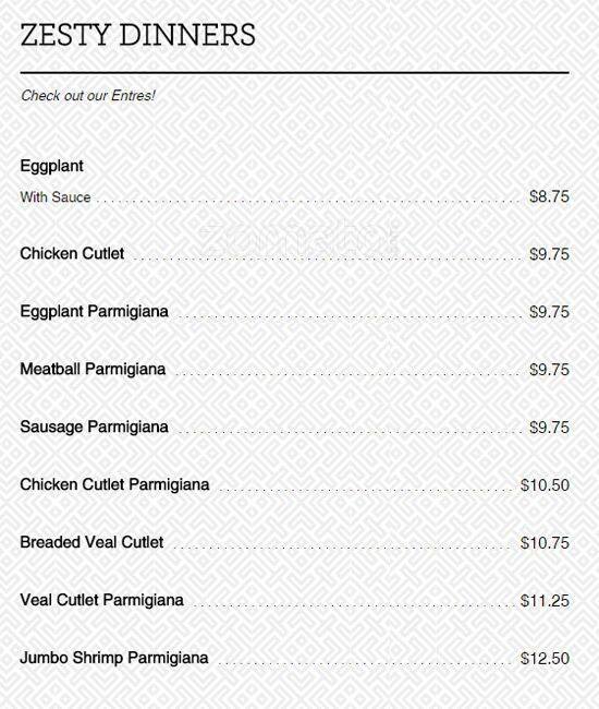 Menu at Zesty Pizzeria, New York City