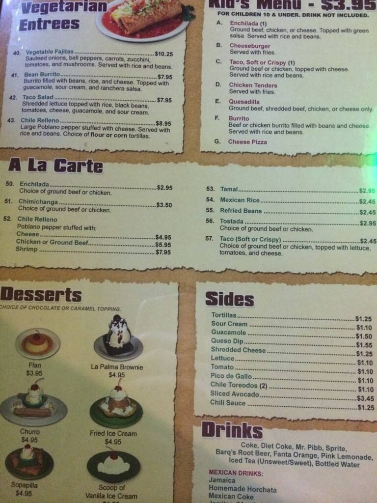 Menu at La Palma Mexican Grill restaurant, Leesburg, Citrus Blvd