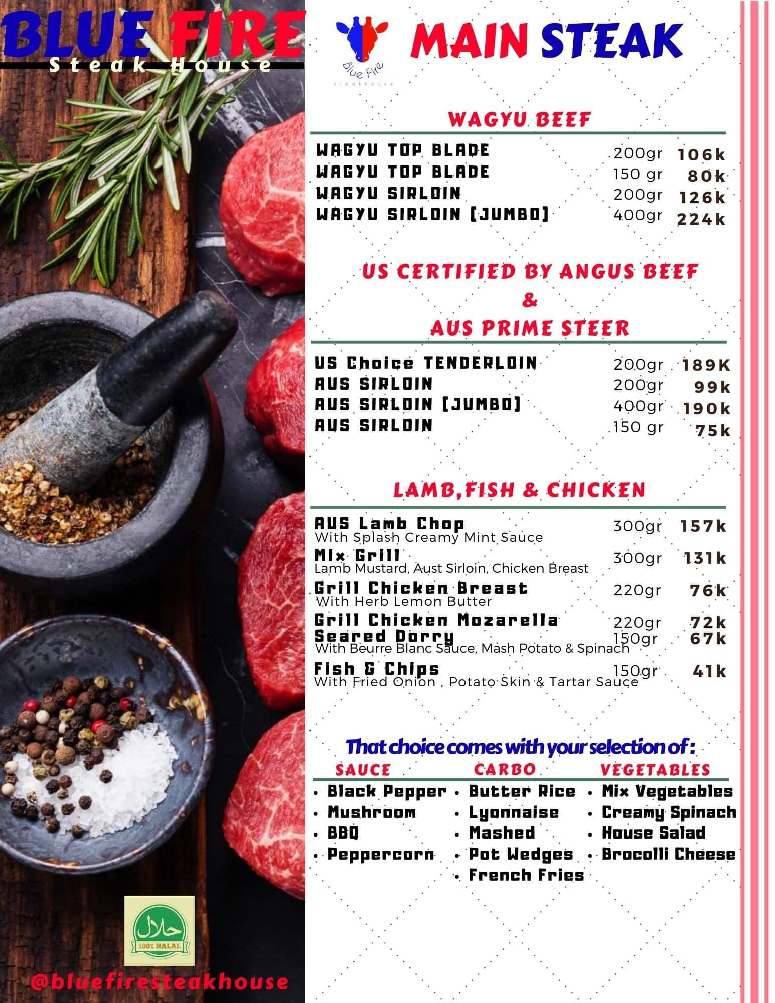 Menu at Blue Fire Steakhouse, Jakarta