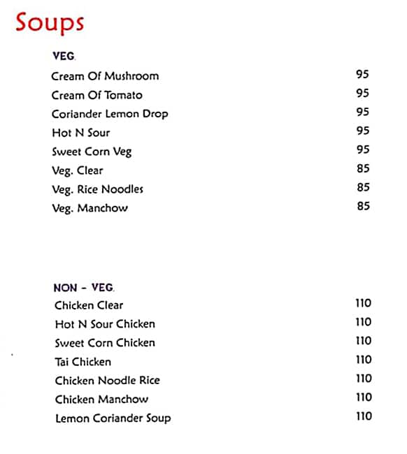 Menu of Sai Priya Beach Resort, Rushikonda, Vizag