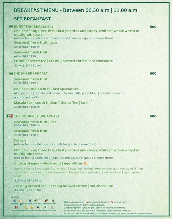 Menu of Cafe G - Holiday Inn, Race Course Road, Bangalore