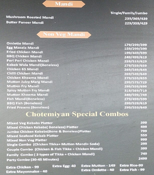 Menu of Biryani Darbar, Madhapur, Hyderabad