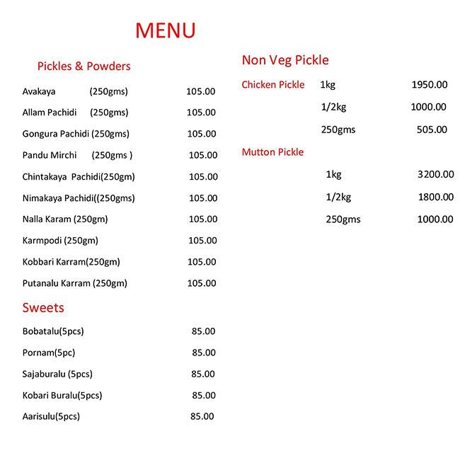Menu of Amrutha Curry Point, A S Rao Nagar, Secunderabad