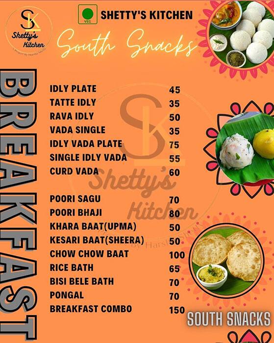 Menu of Shetty's Kitchen, Tumkur Locality, Tumkur