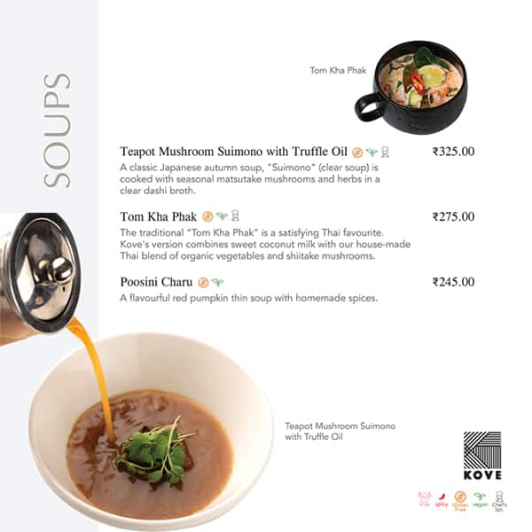Menu of KOVE, RS Puram, Coimbatore