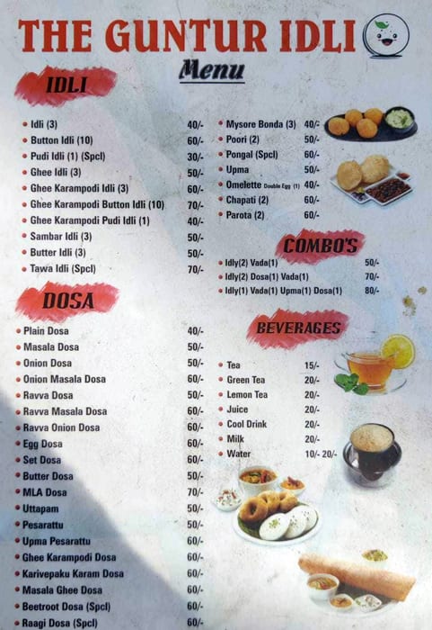 Menu of The Guntur Idli, Madhapur, Hyderabad
