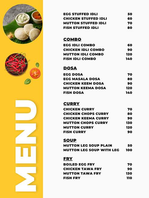 Menu of Idli Amma, Nagawara, Bangalore