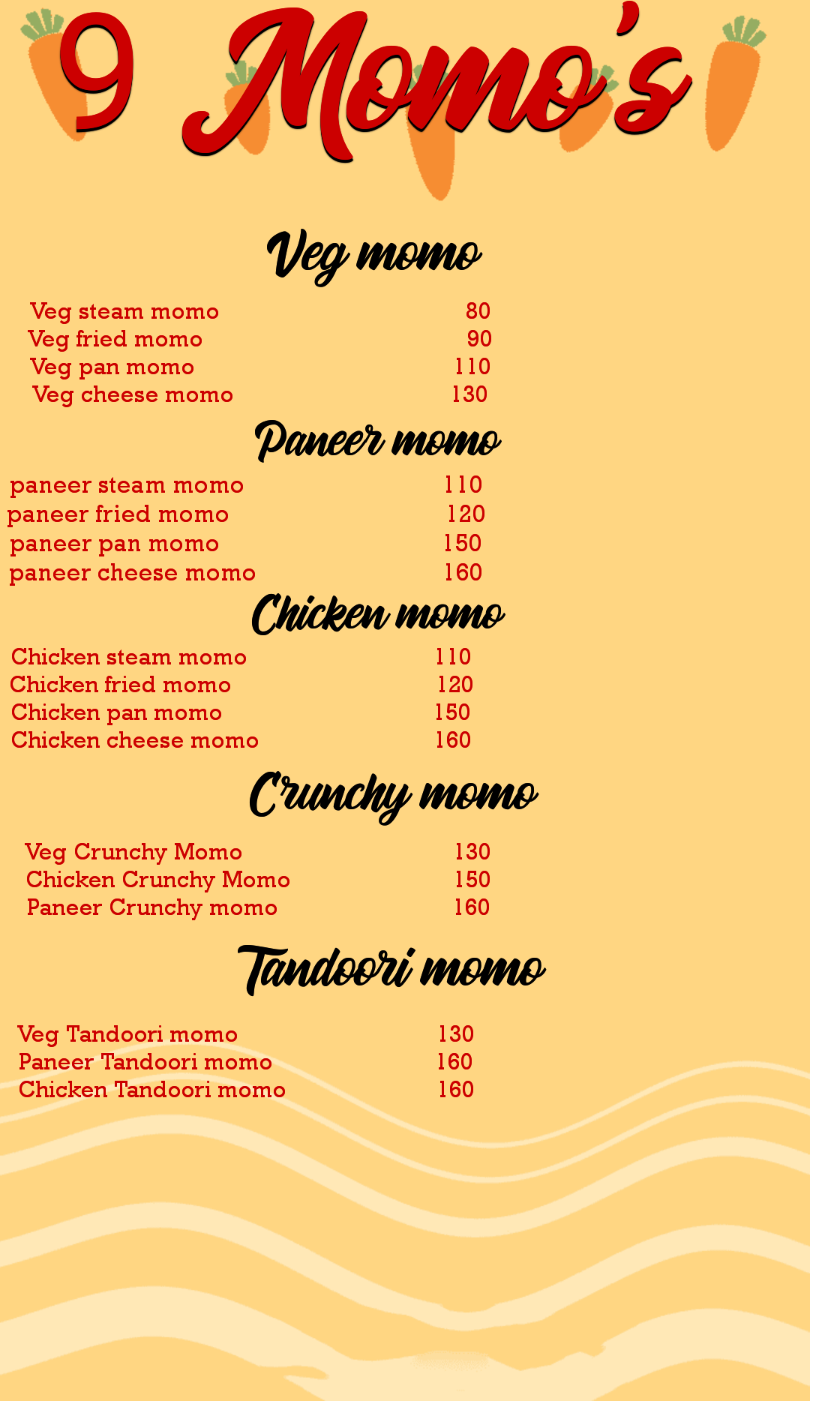 Menu of 9 Momo's Cafe, Nerul, Navi Mumbai