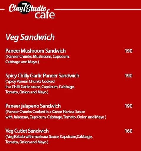 Menu of Clay 7 Studio Cafe, Law College Road, Pune
