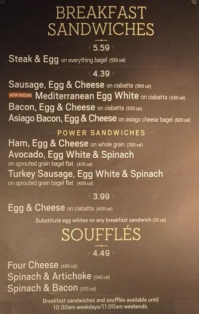 Menu at Panera Bread restaurant, Mississauga, 55 Square One Dr #1