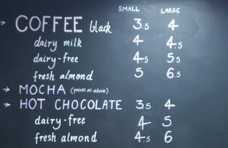 Menu at Glo Health cafe, Melbourne