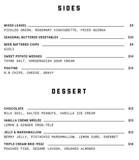 Menu at Bridge Hotel restaurant, Werribee