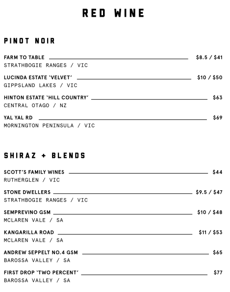 Menu at Bridge Hotel restaurant, Werribee