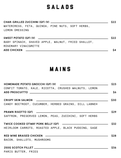 Menu at Bridge Hotel restaurant, Werribee