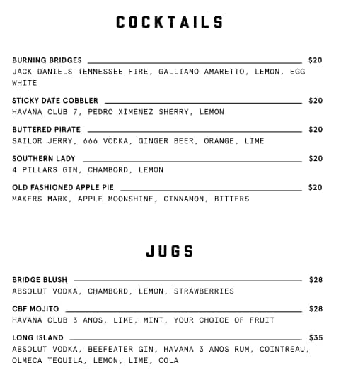 Menu at Bridge Hotel restaurant, Werribee