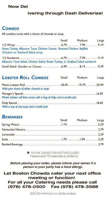 Menu at Boston Chowda fast food, Boston, Quincy Market Building