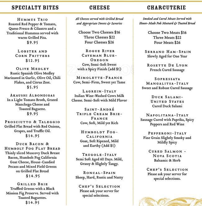 Menu at The Bar at Bohanan's, San Antonio