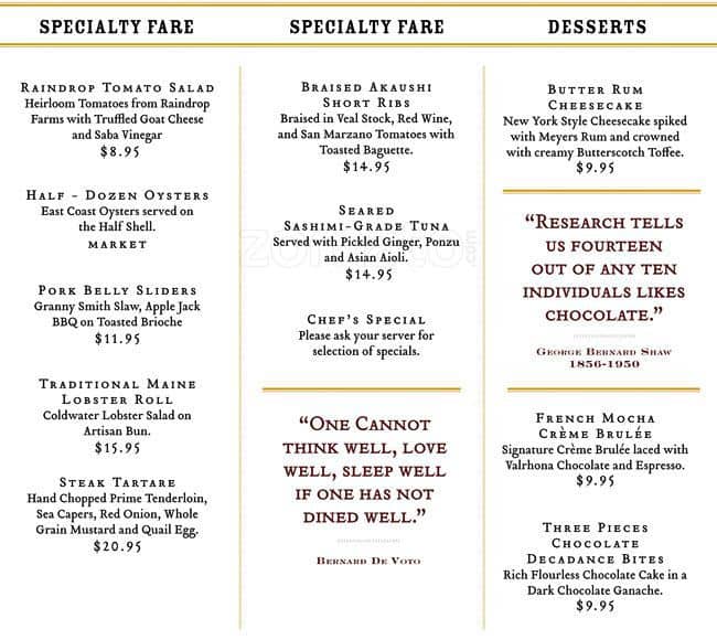 Menu at The Bar at Bohanan's, San Antonio