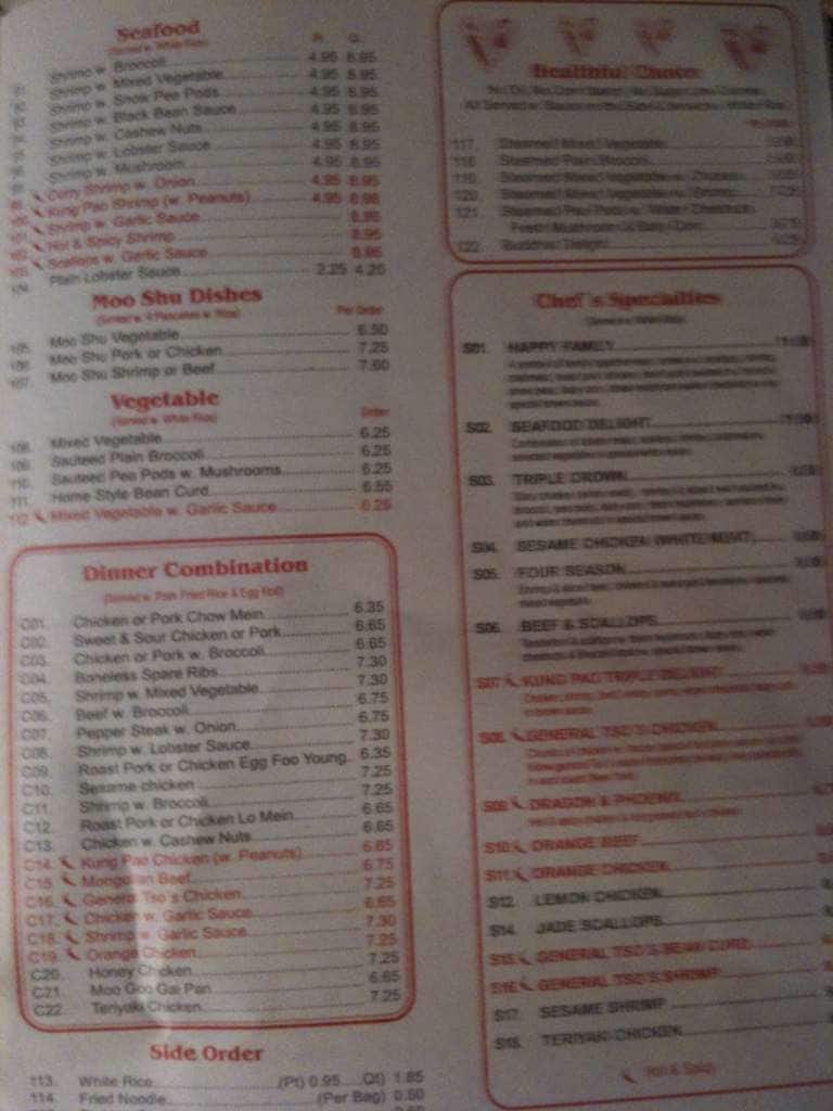 Menu at New Asia Chinese Restaurant, Boiling Springs