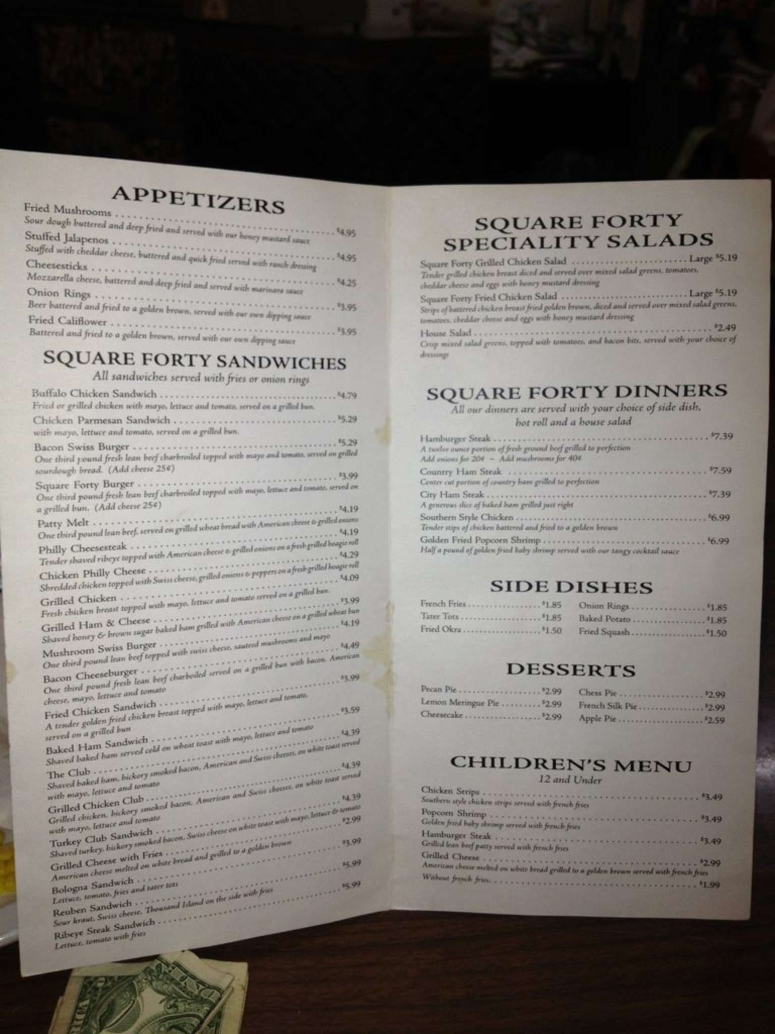 Menu at Square-Forty Restaurant, Lawrenceburg
