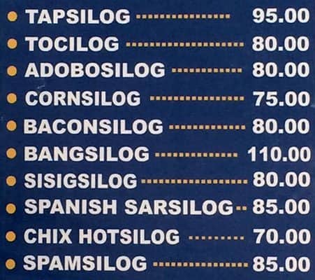 Menu at Sinangag Station restaurant, Cebu City, Cabanas Arcade