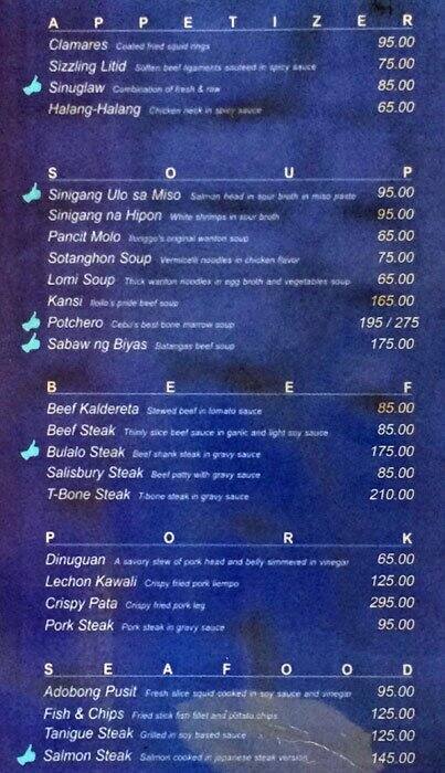 Menu at Sinangag Station restaurant, Cebu City, Cabanas Arcade