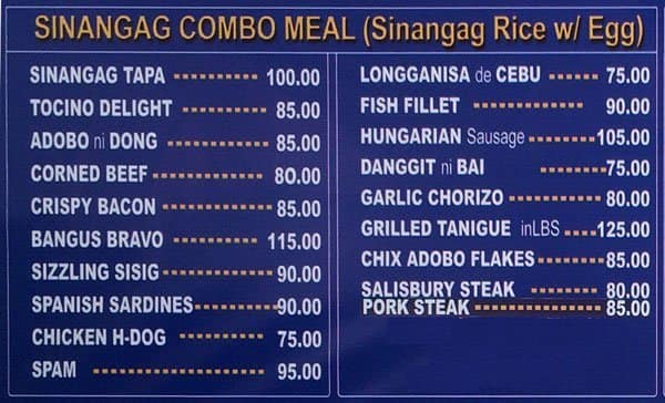 Sinangag Station Menu, Menu for Sinangag Station, Mabolo, Cebu City ...