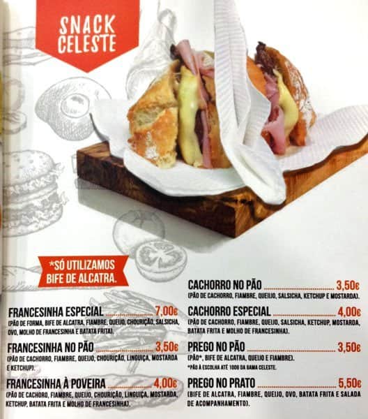 Menu at Celeste, Porto, Rua Gonçalo Sampaio