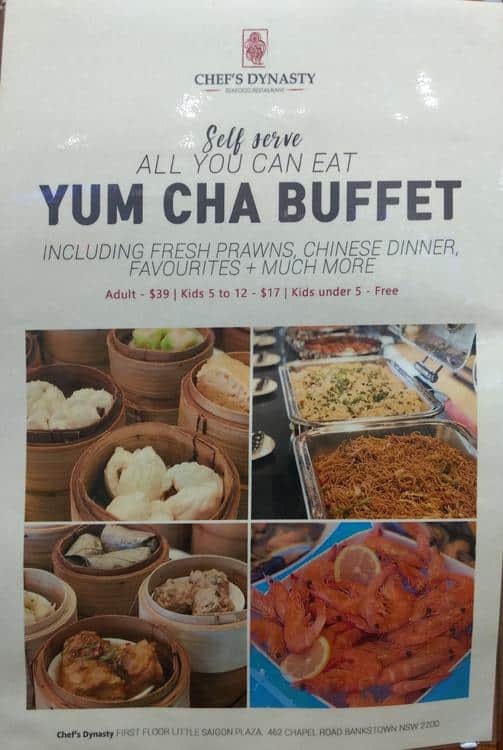 Menu at Chef's Dynasty restaurant, Bankstown