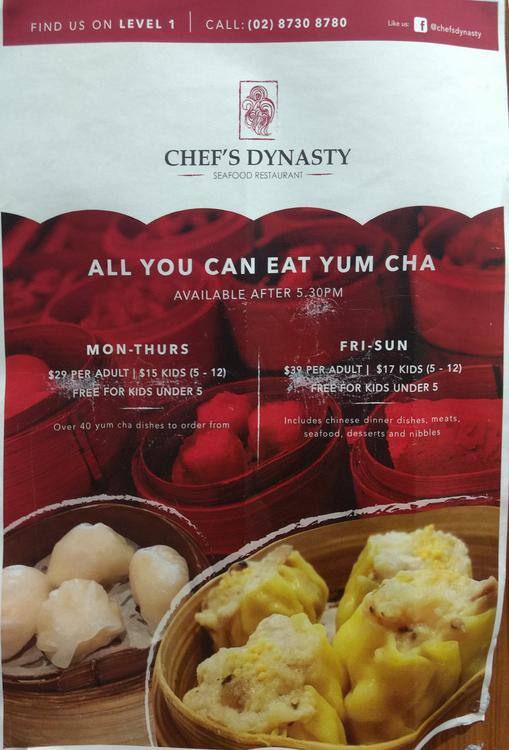 Menu at Chef's Dynasty restaurant, Bankstown