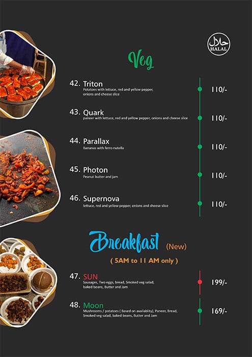 Menu at GD's PIT, Hyderabad