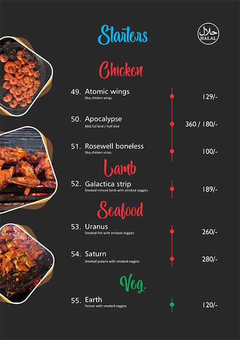 Menu at GD's PIT, Hyderabad