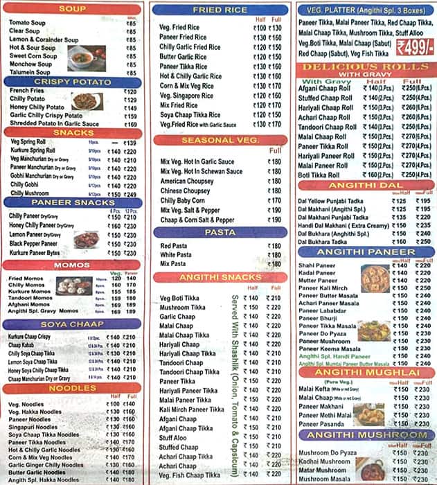 Menu of Punjabi Angithi, Janakpuri, New Delhi