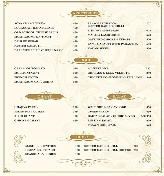 Menu of Gaylord, Churchgate, Mumbai