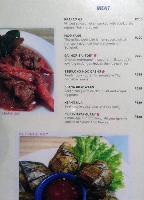 Menu at Songkran restaurant, Makati