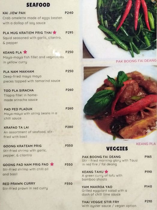 Menu at Songkran restaurant, Makati