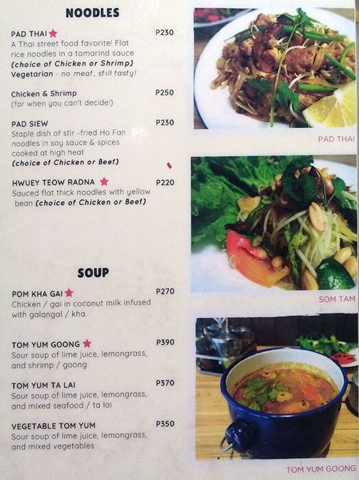 Menu at Songkran restaurant, Makati