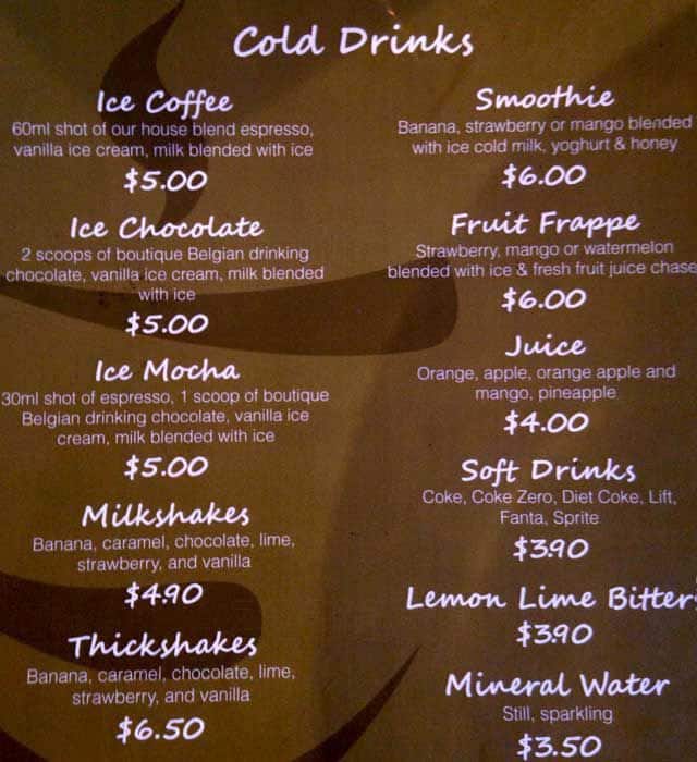 Menu at Bean Scene cafe, Sylvania Waters