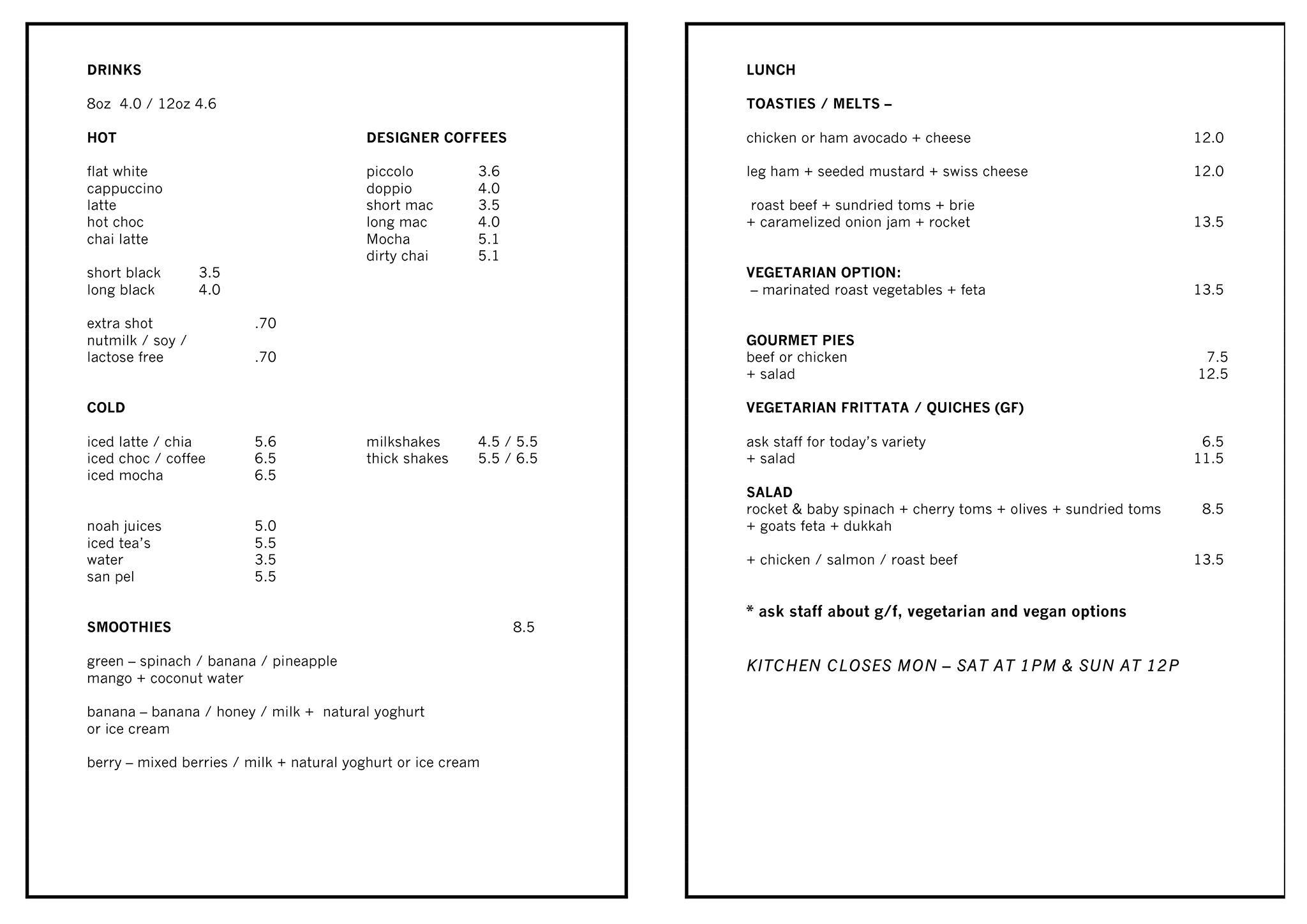 Menu at Bean on Dean restaurant, Toowong
