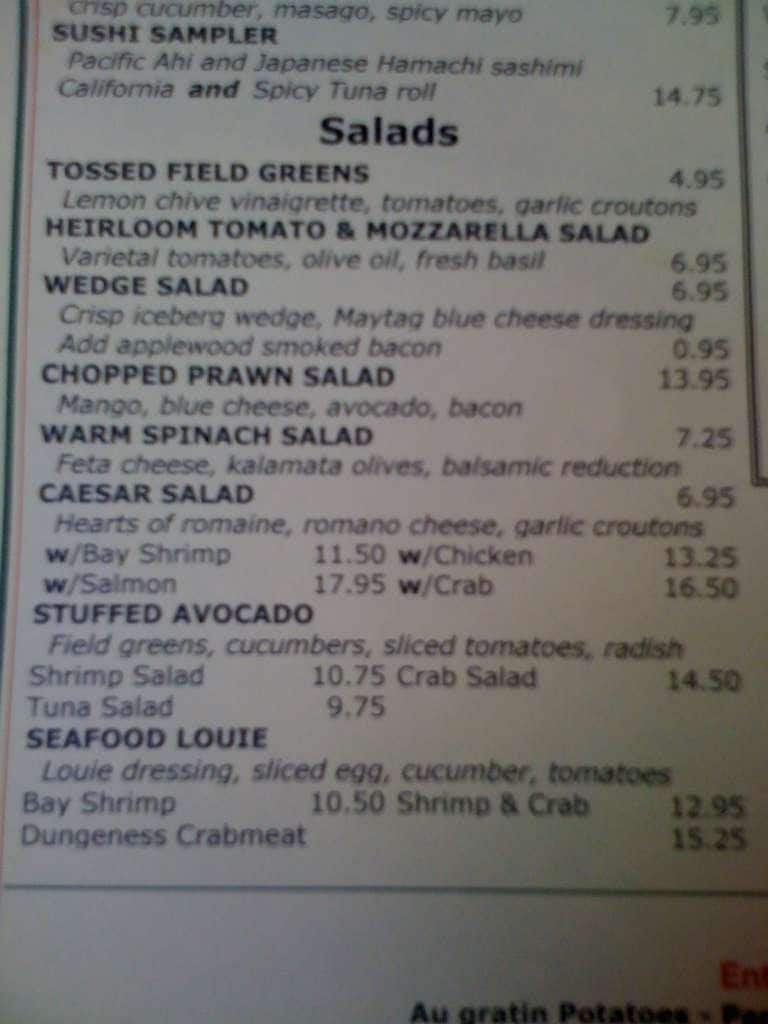 Menu at Fish Market Restaurant, Solana Beach, 640 Via De La Valle