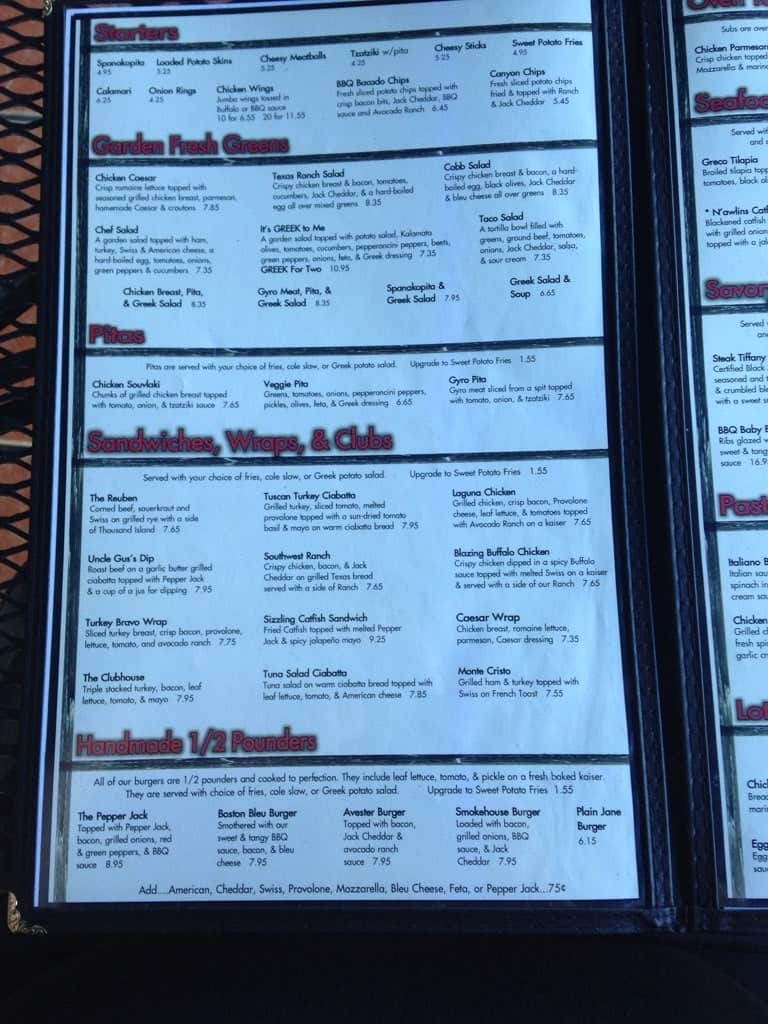 Menu at Savory Restaurant, Largo