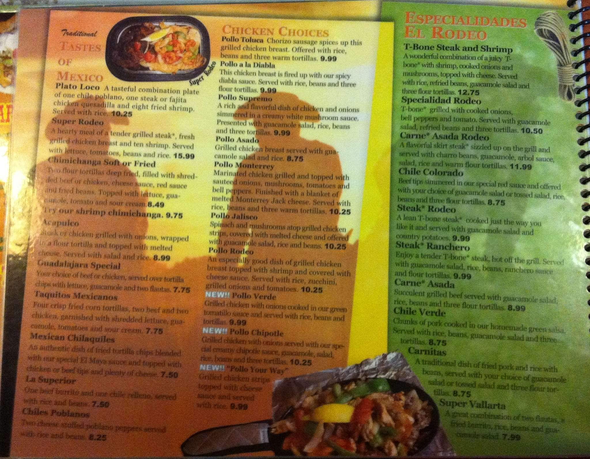 Menu at El Rodeo restaurant, Carmel, W 106th St # 185